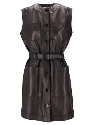LA ROSE Leather Shirt Dress - Cuoio