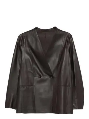 Emporio Armani Leather Blazer Jacket - Brown