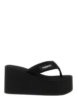 Coperni Branded Platform Wedge Sandals - Black