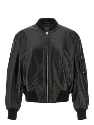 Attico Leather Bomber Jacket - Black