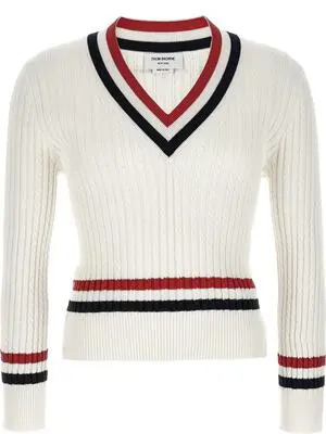 Thom Browne Rwb Intarsia Sweater - White