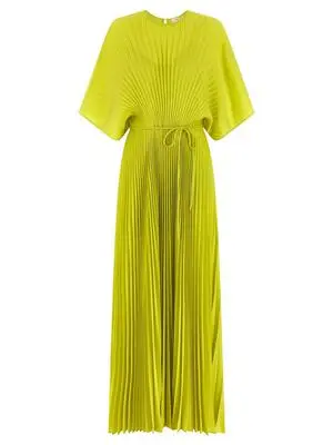 Twin-set Pleated Crepe De Chine Long Dress - Green