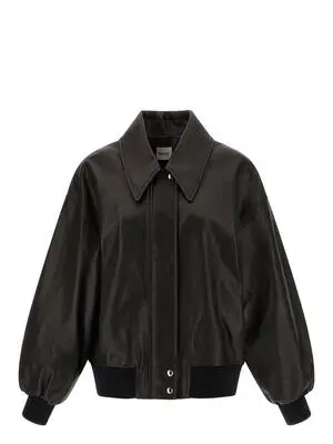 Khaite Shelman Leather Bomber Jacket - Black