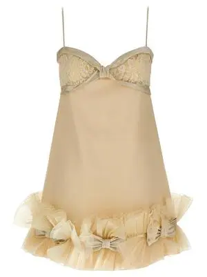 Valentino Garavani Pleated Ruffles Mini Dress - Beige