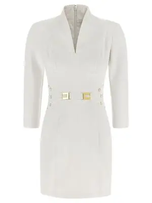 Elisabetta Franchi Logo Mini Dress With Elastic Bands - White