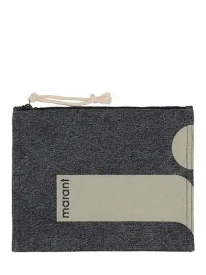 Isabel Marant Netia Clutch Bag With Logo - Charcoal