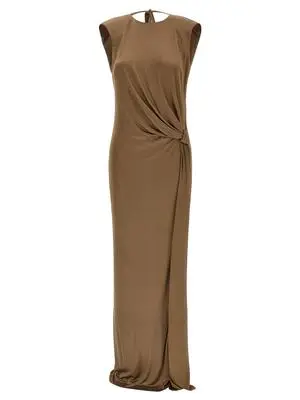 Elisabetta Franchi Long Draped Jersey Dress - Beige