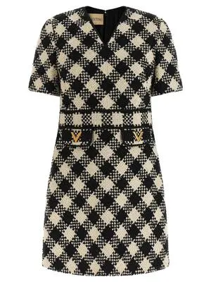 Valentino Garavani Damier Tweed Mini Dress - White/black