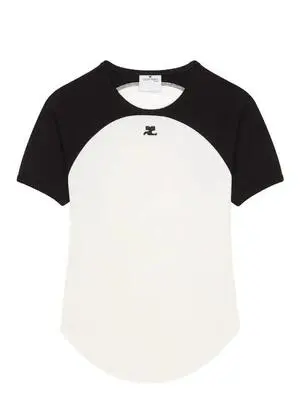 COURREGES T-shirt With Circle Contrast - Heritage White/black