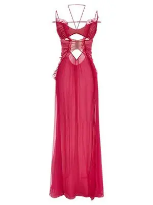 NENSI DOJAKA Frilled Gown With Cutouts - Fuchsia