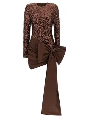 Remain Birger Christensen Sequins Bow Mini Dress - Brown