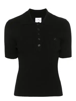 COURREGES Polo Signature Rib Knit Top - Black