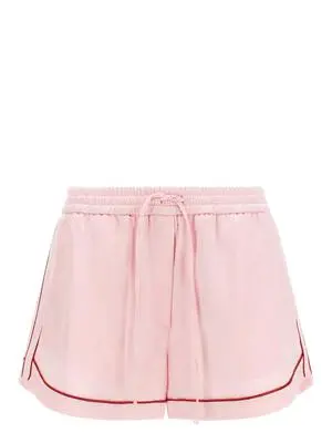 Off White Jacquard Satin Pajama Shorts - Pink