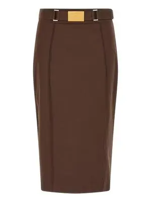 Elisabetta Franchi Midi Belted Skirt - Brown
