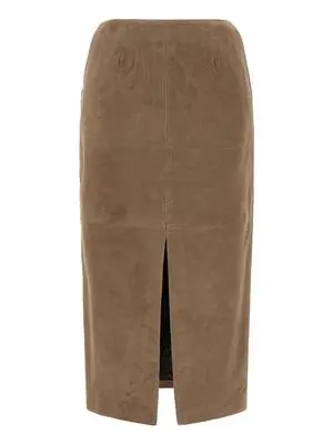 Remain Birger Christensen Midi Suede Pencil Skirt - Beige