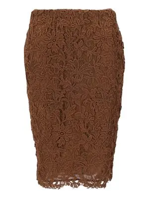 Saint Laurent Pencil Skirt In Guipure Lace - Caramel