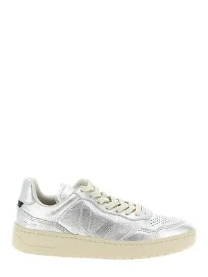 VEJA V-90 Laminated Leather Sneakers - Silver