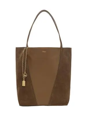 Chloé Spin Tote Bag In Leather And Suede - Brown