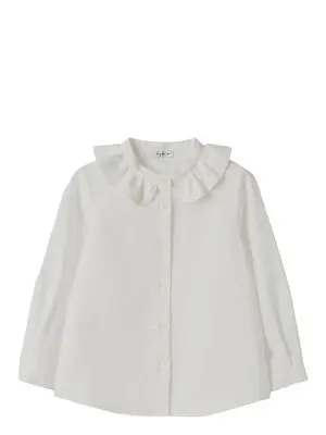 IL GUFO Ruffled Collar Oxford Cotton Shirt - White