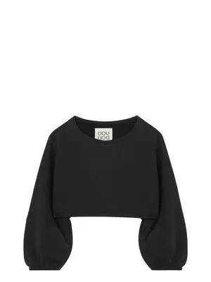 DOUUOD Cotton Cropped Sweatshirt - Black