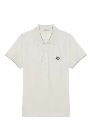 Moncler Cotton Polo Shirt With Logo Patch - White