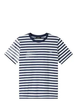 A.p.c. Striped And White Crew Neck T Shirt - Blue