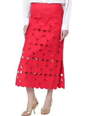 Farm Rio Linen Hearts Midi Skirt - Red