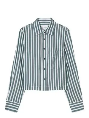 Closed Striped Cropped Shirt - Green