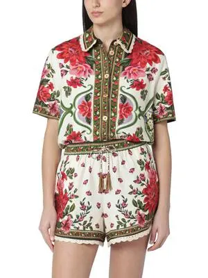 Farm Rio Floral Print Linen Blend Shirt - Multicolor