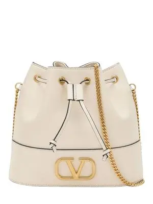 Valentino Garavani Vlogo Leather Bucket Bag - White