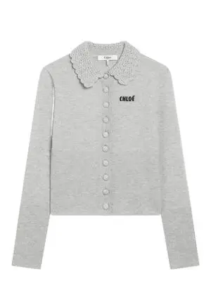 Chloé Light Wool Cardigan With Logo - Grey