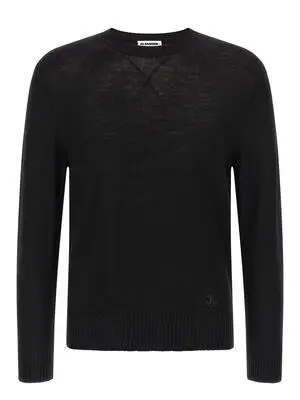 JIL SANDER Logo Embroidery Virgin Wool Sweater - Black