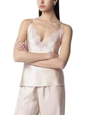 RÓHE Silk Tank Top With Lace - Pink