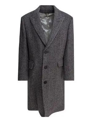 GOLDEN GOOSE Single-breasted Herringbone Coat - Grey