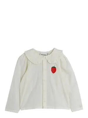 MINI RODINI Schiffli Blouse With Embroidered Strawberry - White