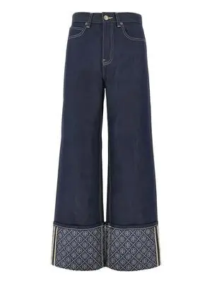 Tory Burch Contrast Cuff Straight Leg Jeans - Blue