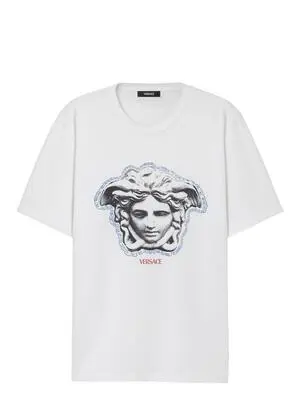 Versace Cotton T Shirt With Logo Print - White
