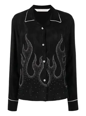 Palm Angels Flame Embroidered Shirt - Black/silver