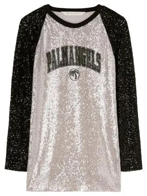 Palm Angels College Palm Sequin Mini Dress - Grey - Black