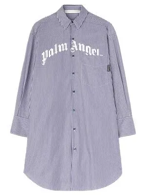 Palm Angels Striped Midi Shirt Dress - Navy Blue - Off White