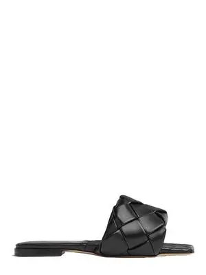 Bottega Veneta Intrecciato Leather Flat Sandals - Black