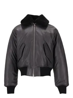 Ami Zipped Leather Jacket - Anthracite