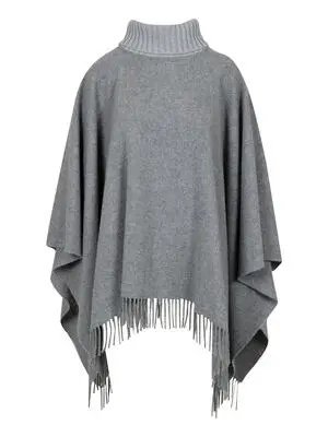 GRAN SASSO Sleeveless Cape With Fringed Hem - Grey
