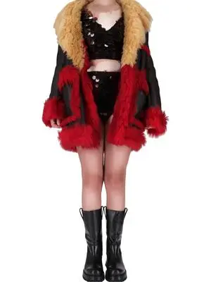 Prada Fur Trimmed Coat - Nero+rosso+soleil