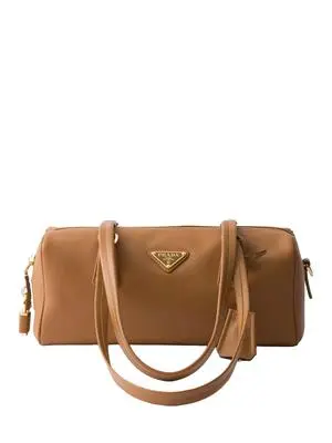 Prada Medium Leather Top Handle Bag With Padlock - Caramel 0