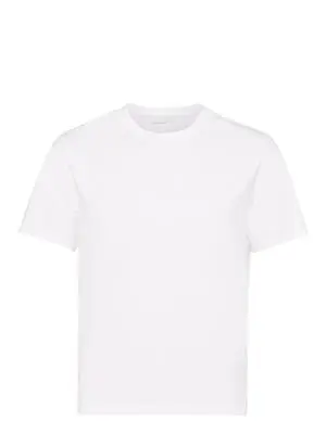 Prada Logo Embroidered Cotton T Shirt - Bianco