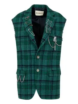 ROY ROGER'S Sleeveless Plaid Jacket - Verde+blu Navy