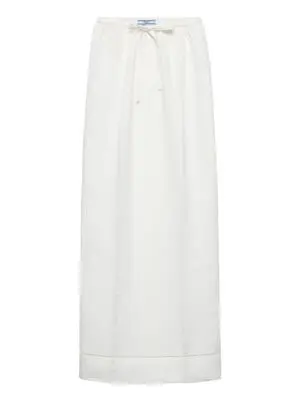 Prada Logo Embroidered Linen Skirt - Avorio