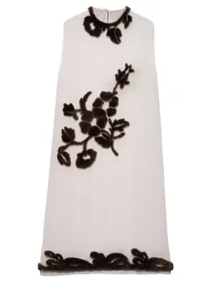 Prada Embroidered Georgette Slip Dress - Cacao
