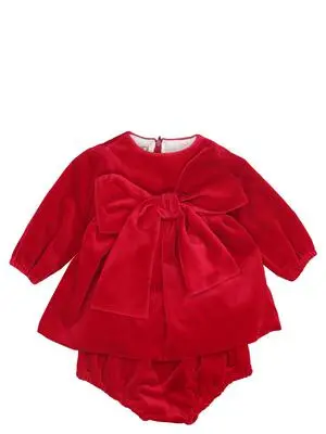 LA STUPENDERIA Velvet A-line Dress With Bow - Red
